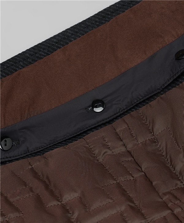 Пальто однобортное с имитацией жилета, с диагональным рисунком ткани ...