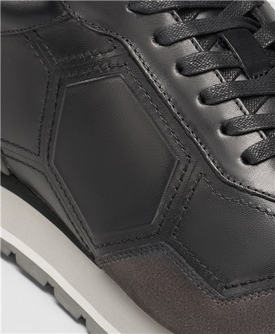 Кроссовки из натуральной кожи в футбольной стилистике в чёрном цвете SS ...