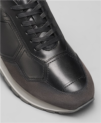 Кроссовки из натуральной кожи в футбольной стилистике в чёрном цвете SS ...